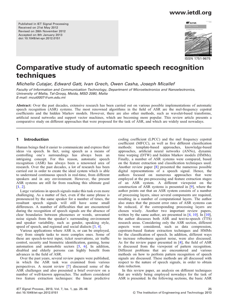 IET Signal Processing - 2013 - Cutajar - Comparative Study of Automatic Speech Recognition ...