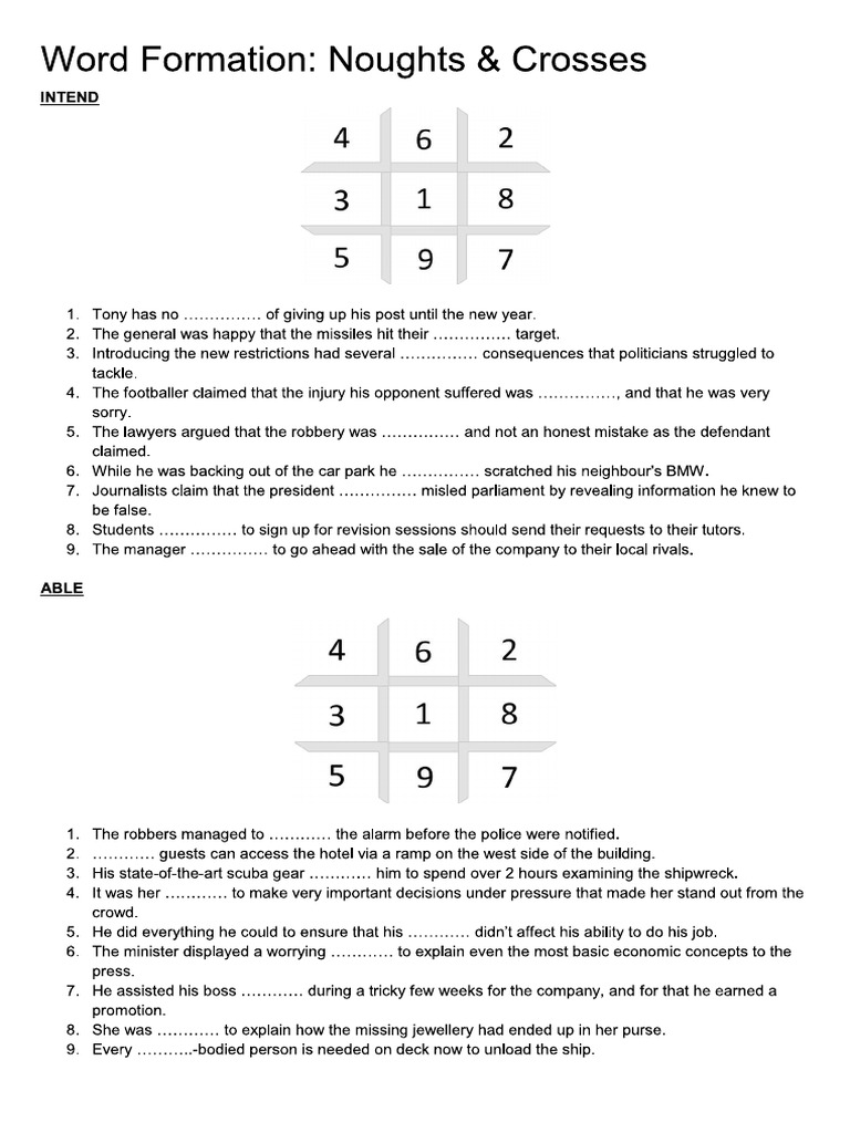 KEY - word-formation_-noughts-crosses- | PDF