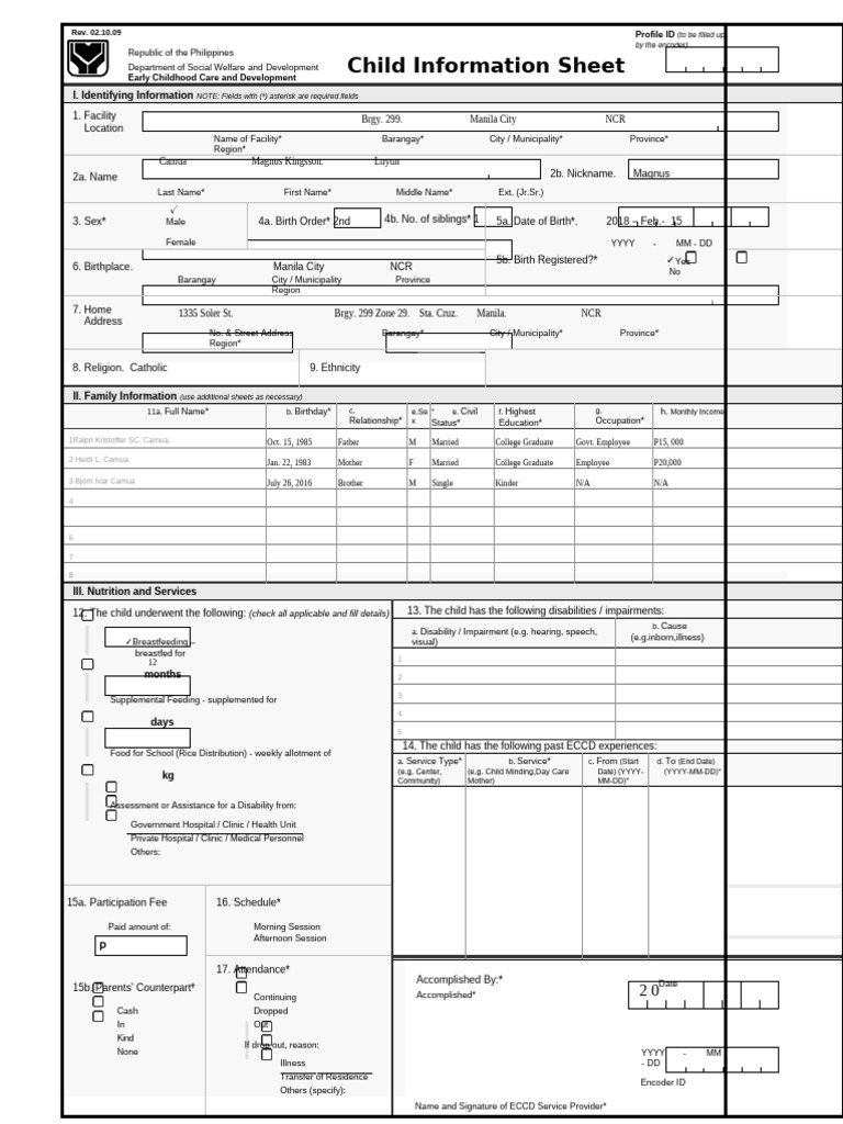 DSWD Child Information Sheet | PDF