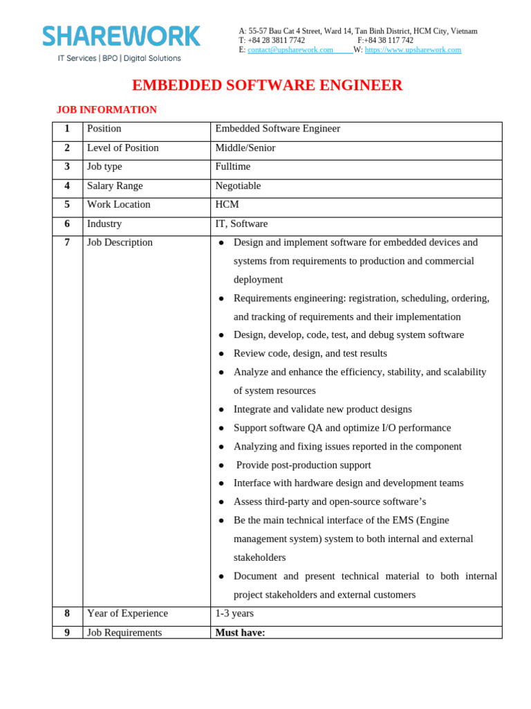Sharework - Embedded Software Engineer | PDF