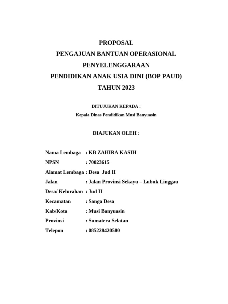 Proposal Pengajuan Dana BOP PAUD | PDF