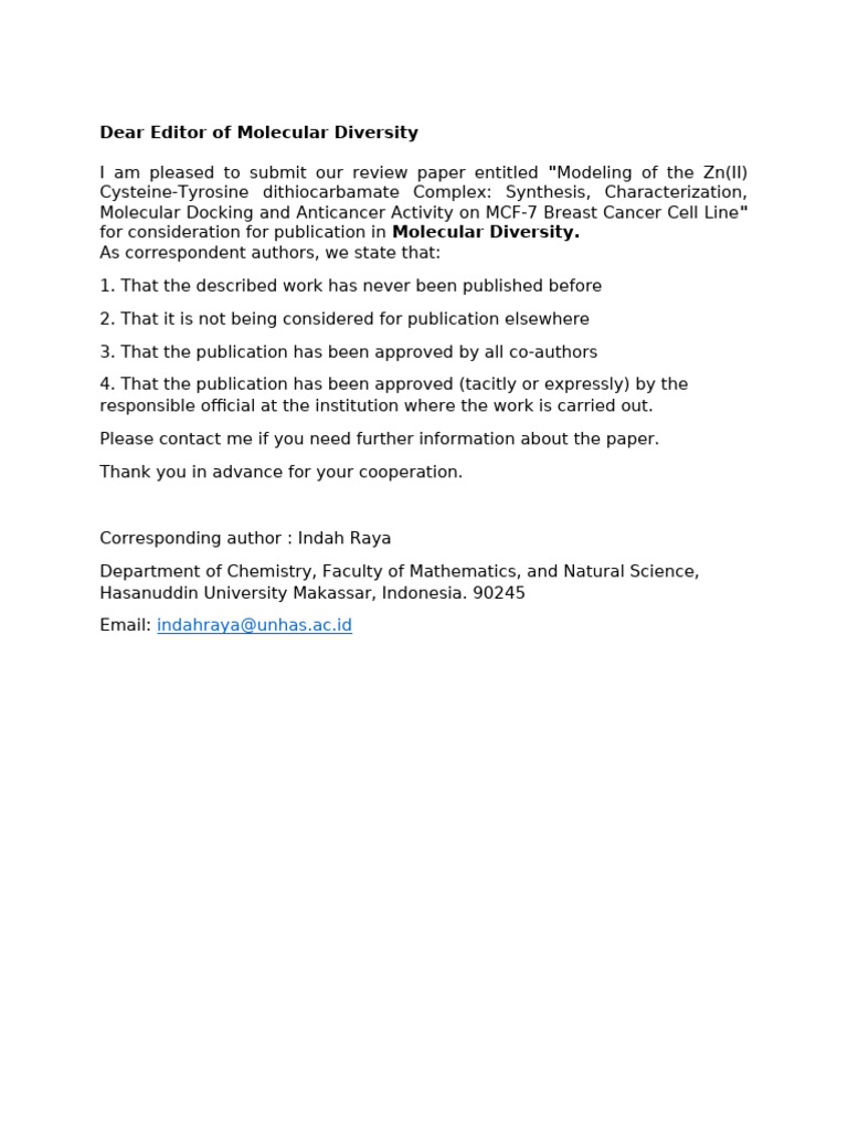 Cover Letter Molecular Diversity | PDF