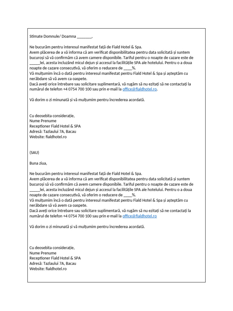 Model Raspuns Mail | PDF