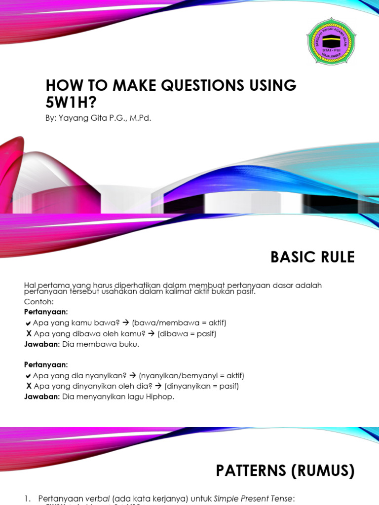English 2 - Part 1 (How To Make Questions Using 5W1H) - 1 | PDF