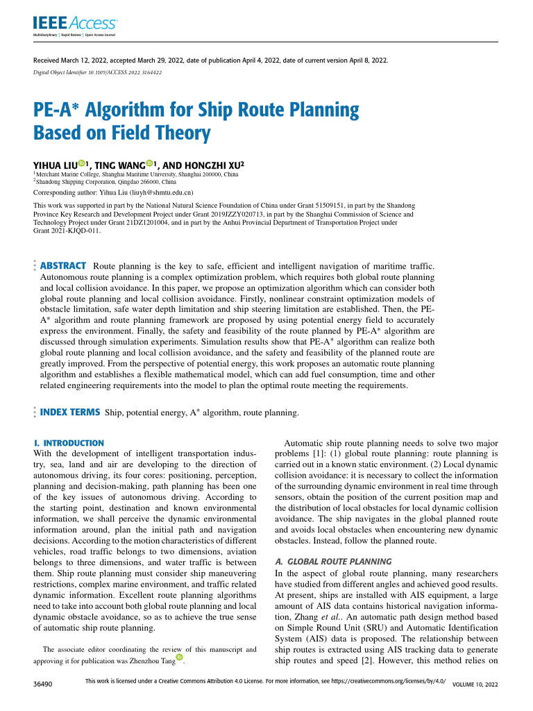 Pe-A Algorithm For Ship Route Planning Based On Field Theory | PDF