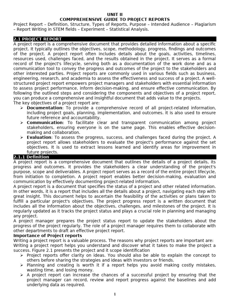 Project Report Writing Unit II Notes | PDF