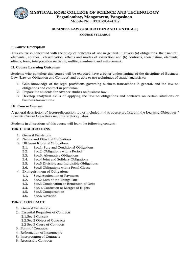 Business Law-Course-Syllabus | PDF