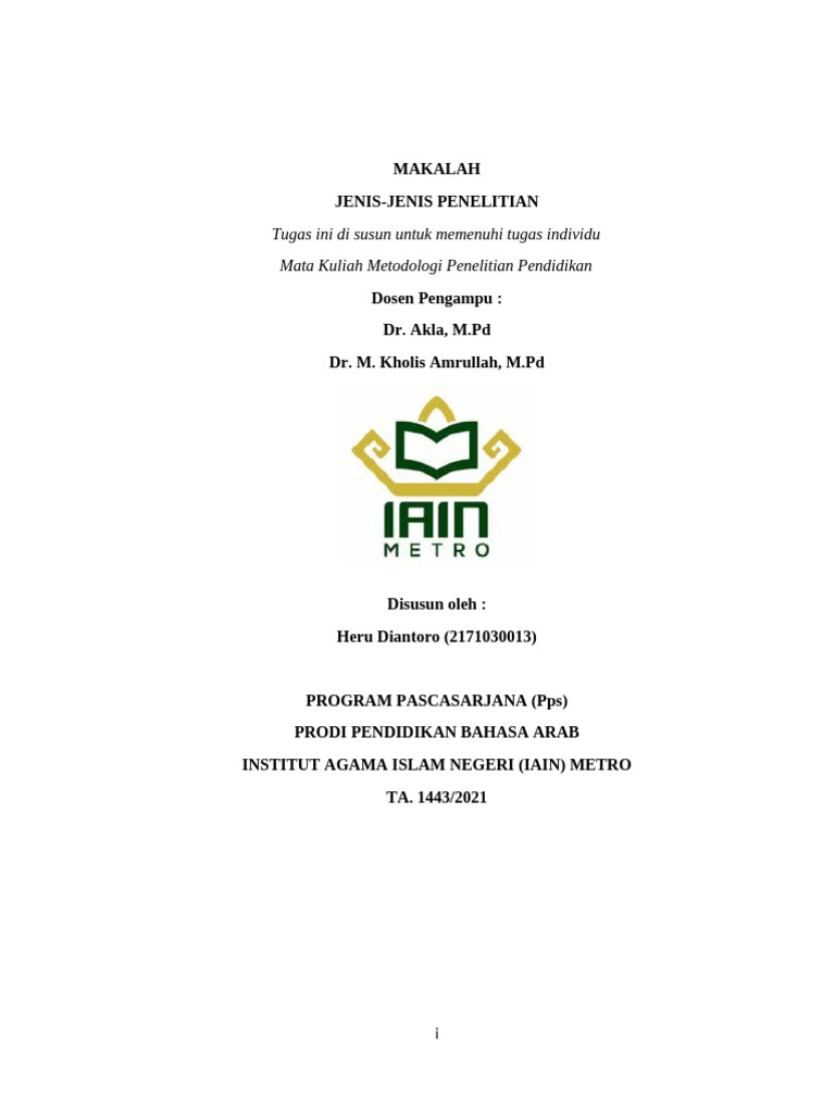 MAKALAH Jenis-Jenis Penelitian FIX | PDF