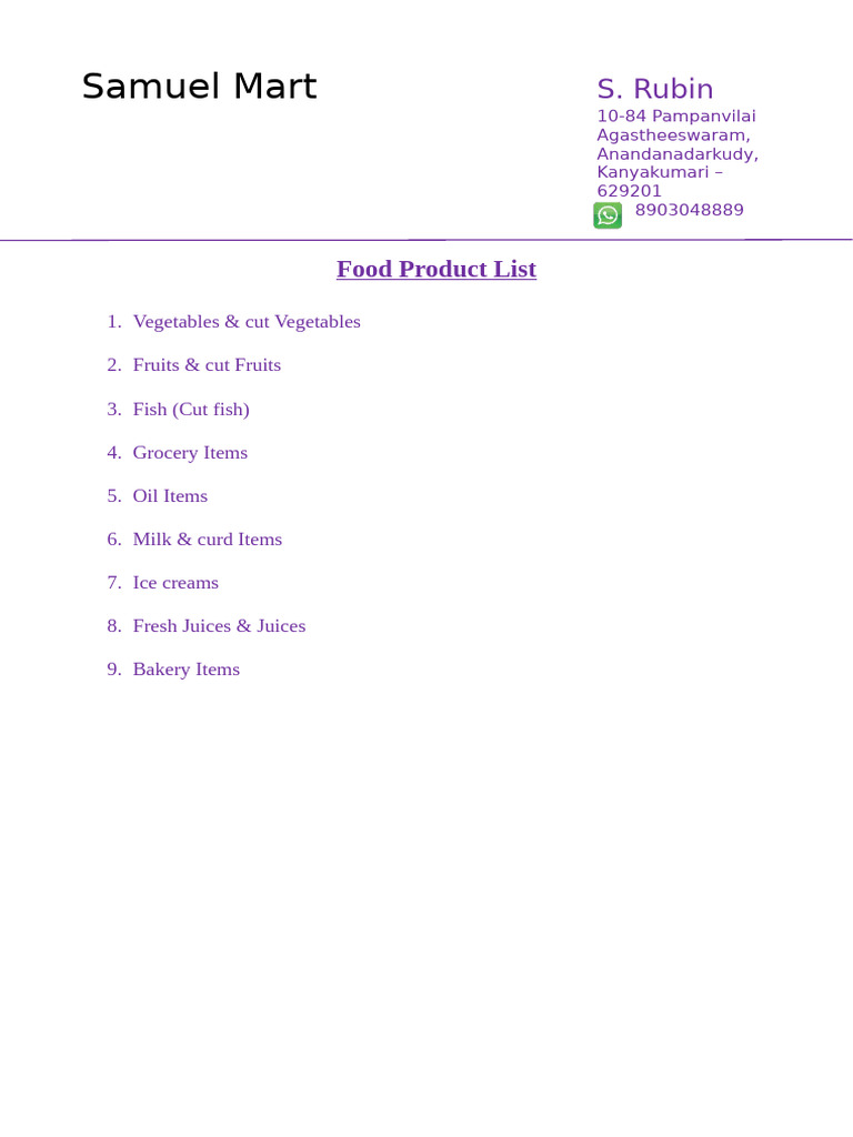 Food Product List | PDF