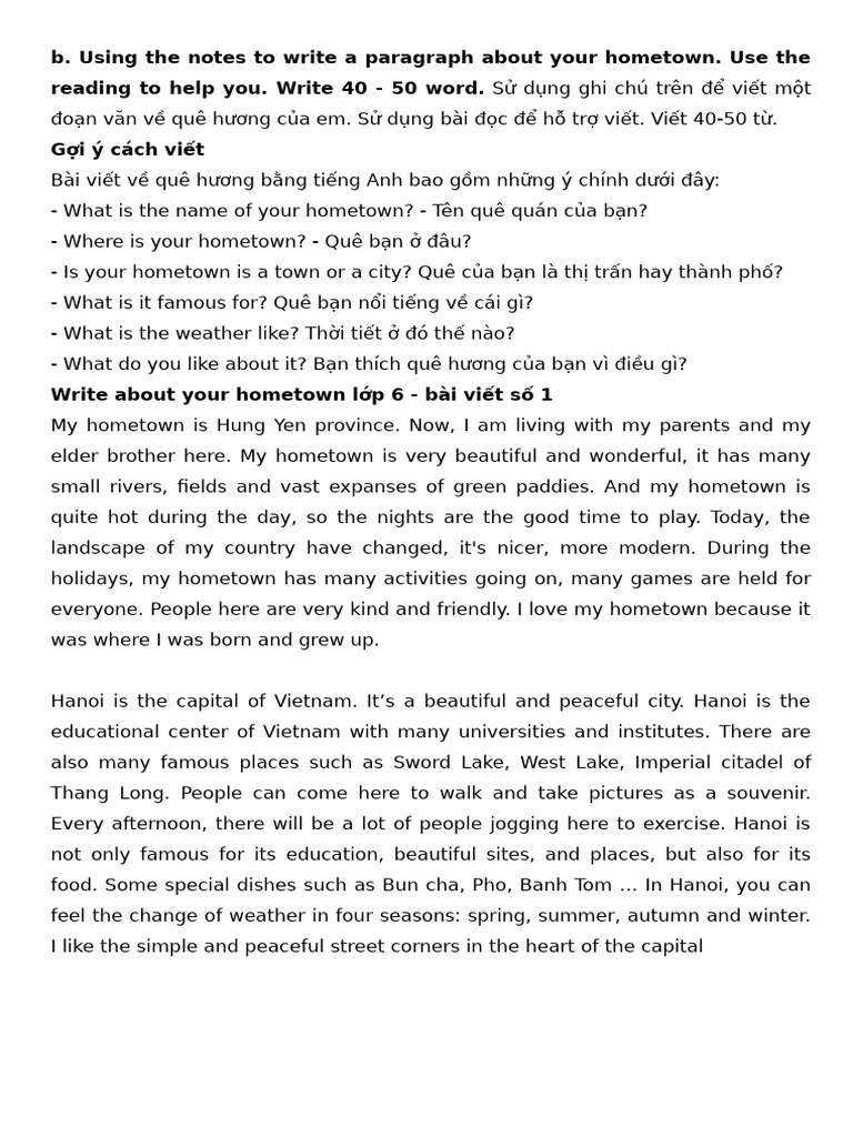 b. Using the notes to write a paragraph about your hometown. Use the ...