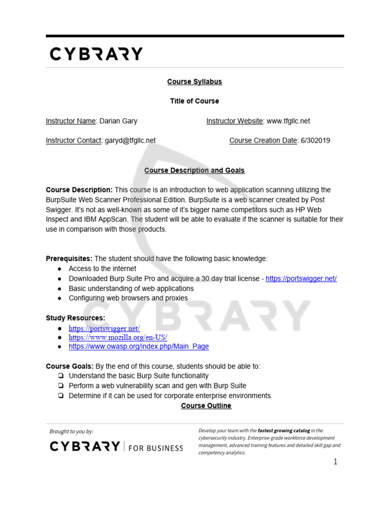 Cybrary Burp Outline v2 1 | PDF