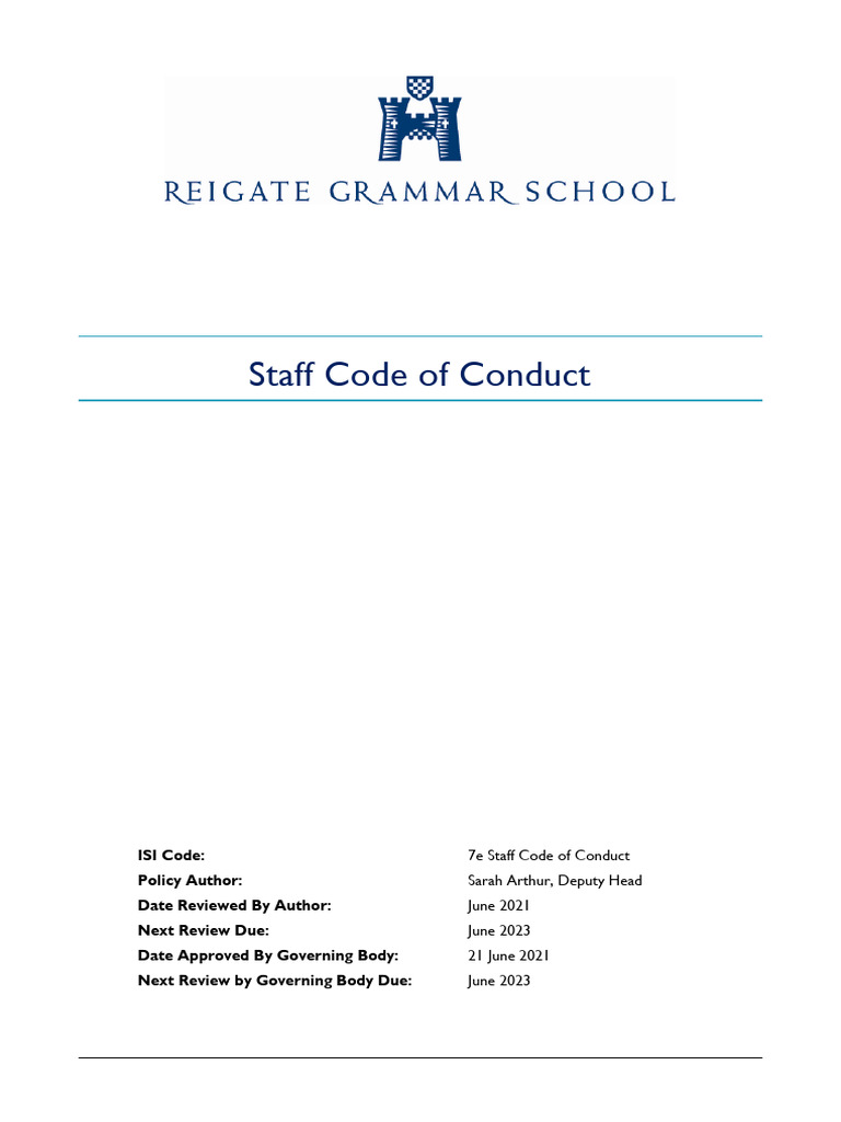 7e Staff Code of Conduct - 2021 | PDF