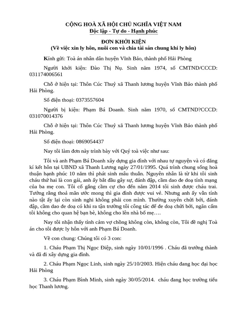 Đơn Ly Hôn - Doc. N | PDF