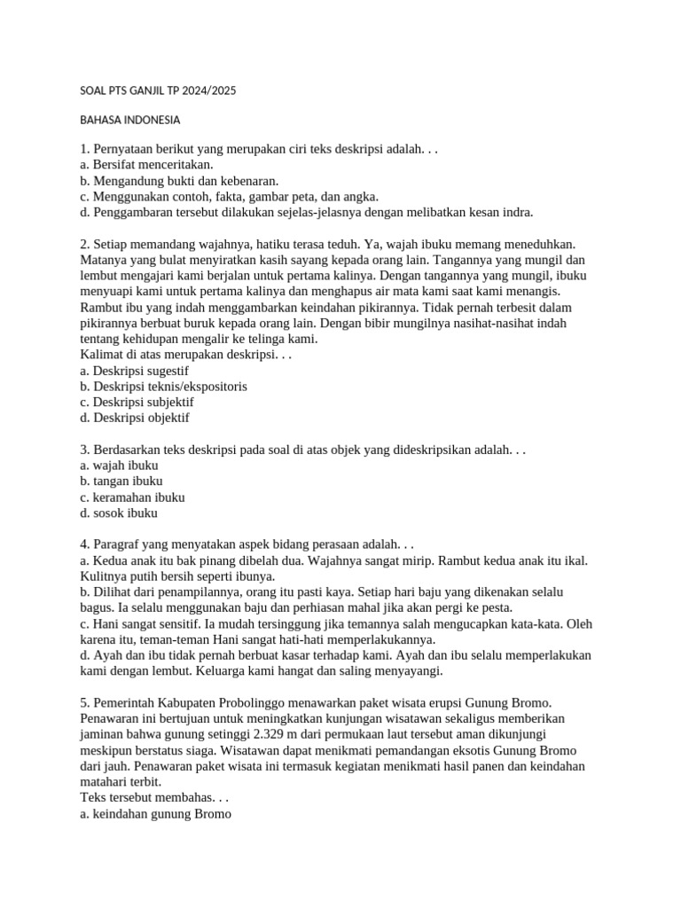 Soal PTS 7 Ganjil TP 2024 | PDF