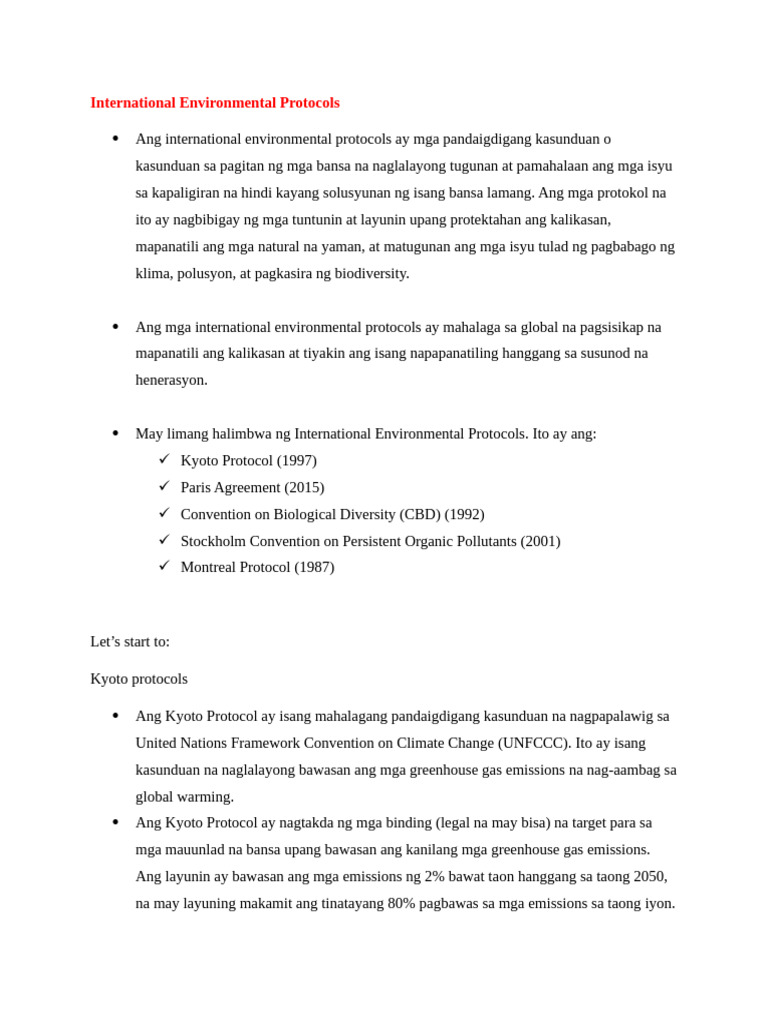 International Environmental Protocols Report | PDF