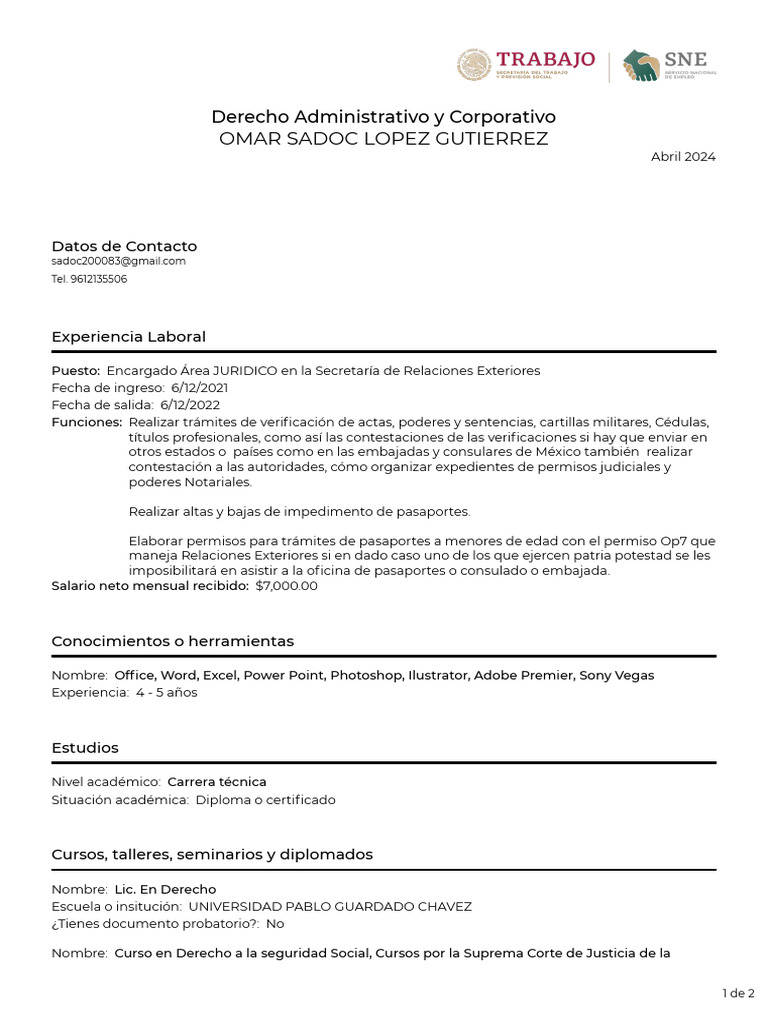 Omar Sadoc Lopez Gutierrez: Derecho Administrativo y Corporativo | PDF
