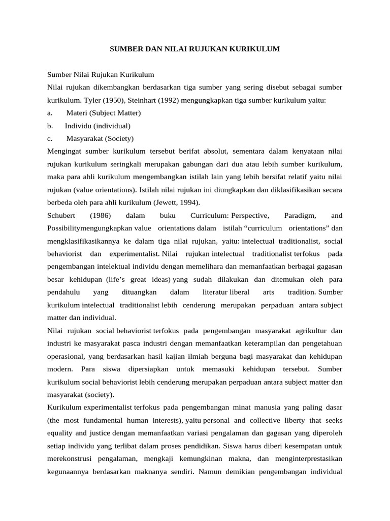 Sumber Dan Nilai Rujukan Kurikulum | PDF