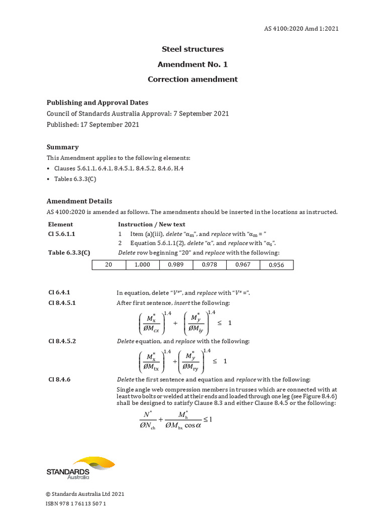 AS 4100-2020 Amd 1-2021 - Steel Structures | PDF