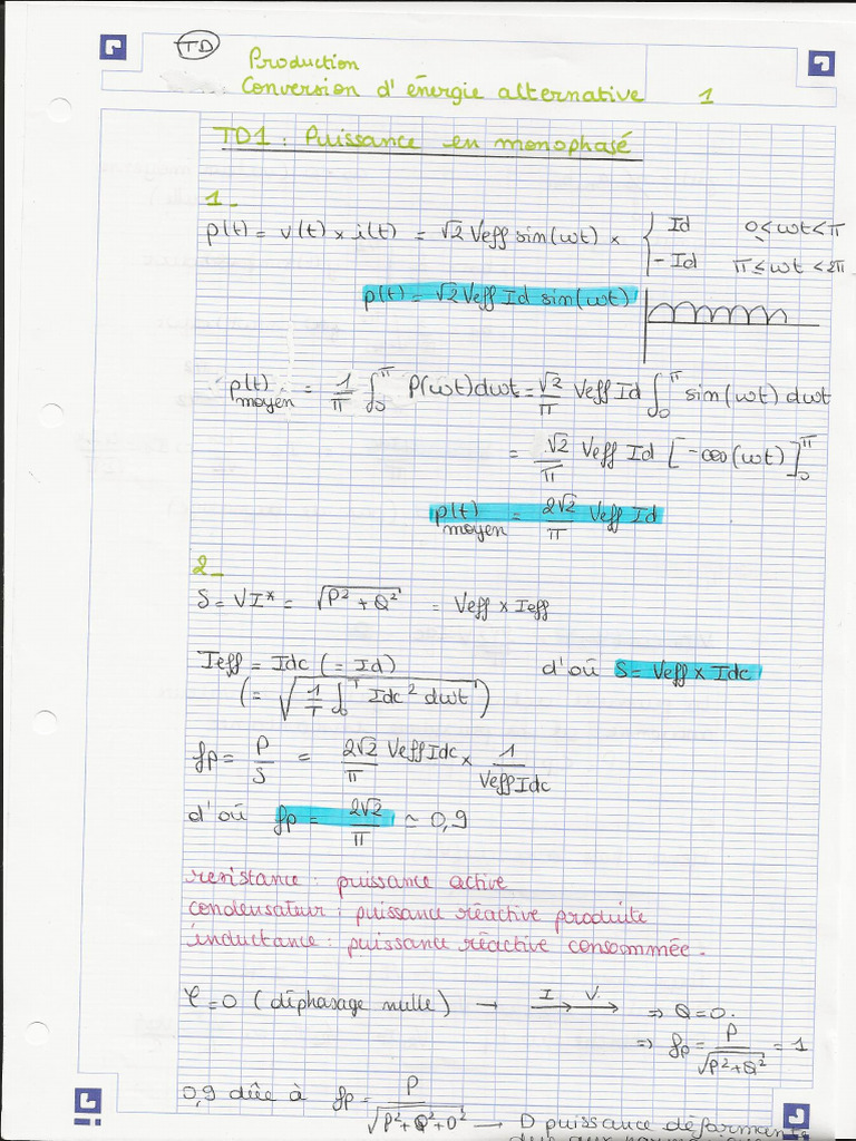 TD 1 - Puissance en Monophasé | PDF