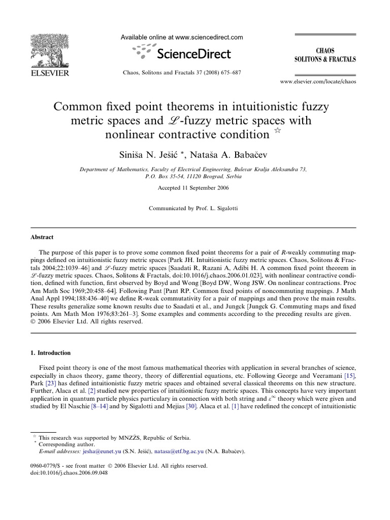 Common Fixed Point Theorems in Intuitionistic Fuzzy Metric Spaces and ... Common Fixed Point Theorems in Intuitionistic Fuzzy Metric Spaces and ...