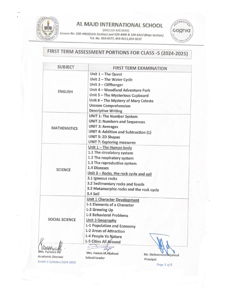 Grade 5 - First Term Assessment Portion-2024-2025 | PDF