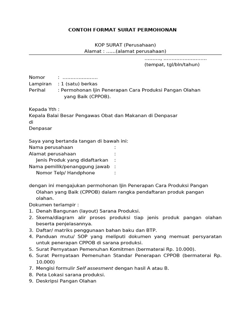 Salinan Contoh Format Surat Permohonan | PDF