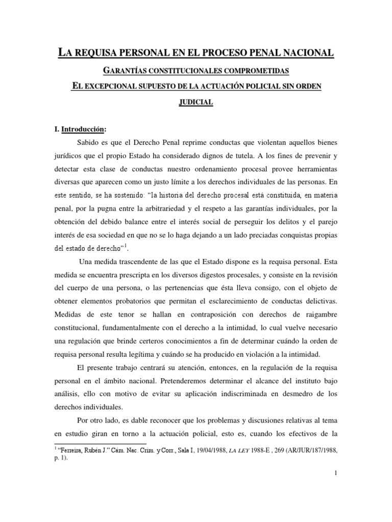 La Requisa Personal en El Proceso Penal Nacional | PDF | Policía ...