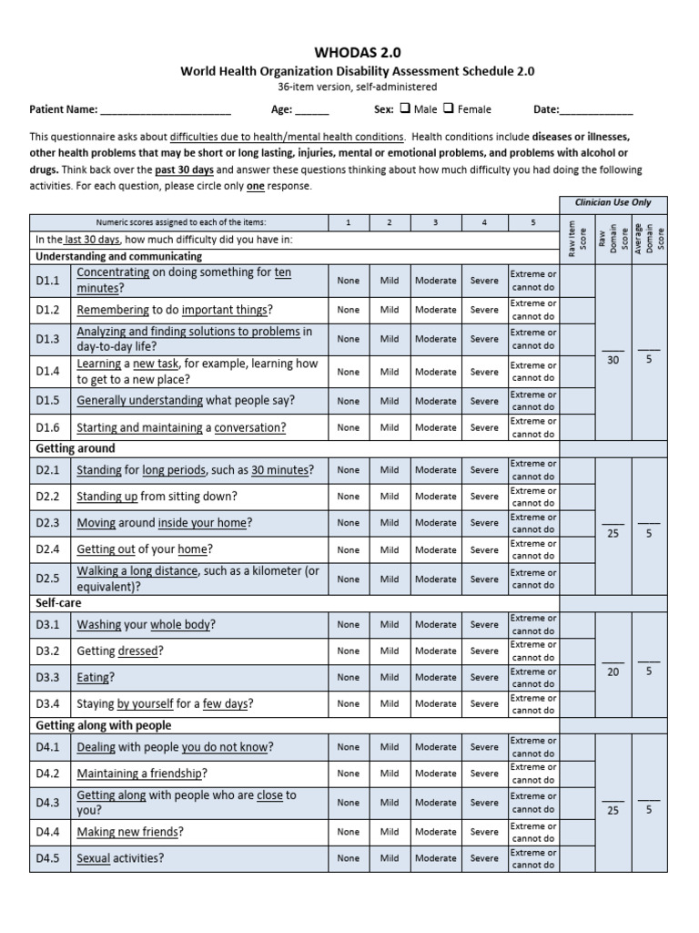 WHODAS 2.0 Self-Administered | PDF