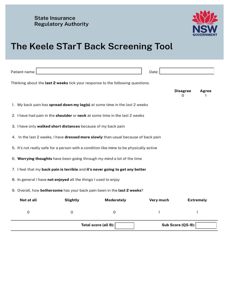 Keele Start Back Screening Tool | PDF