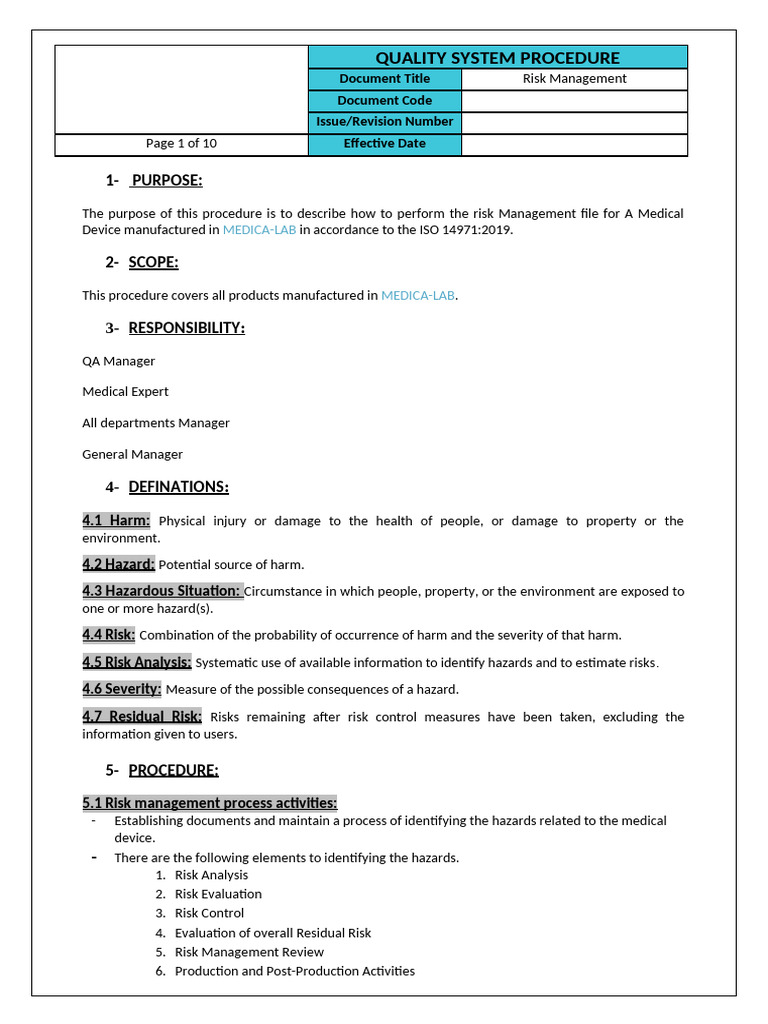 Risk Management SOP | PDF