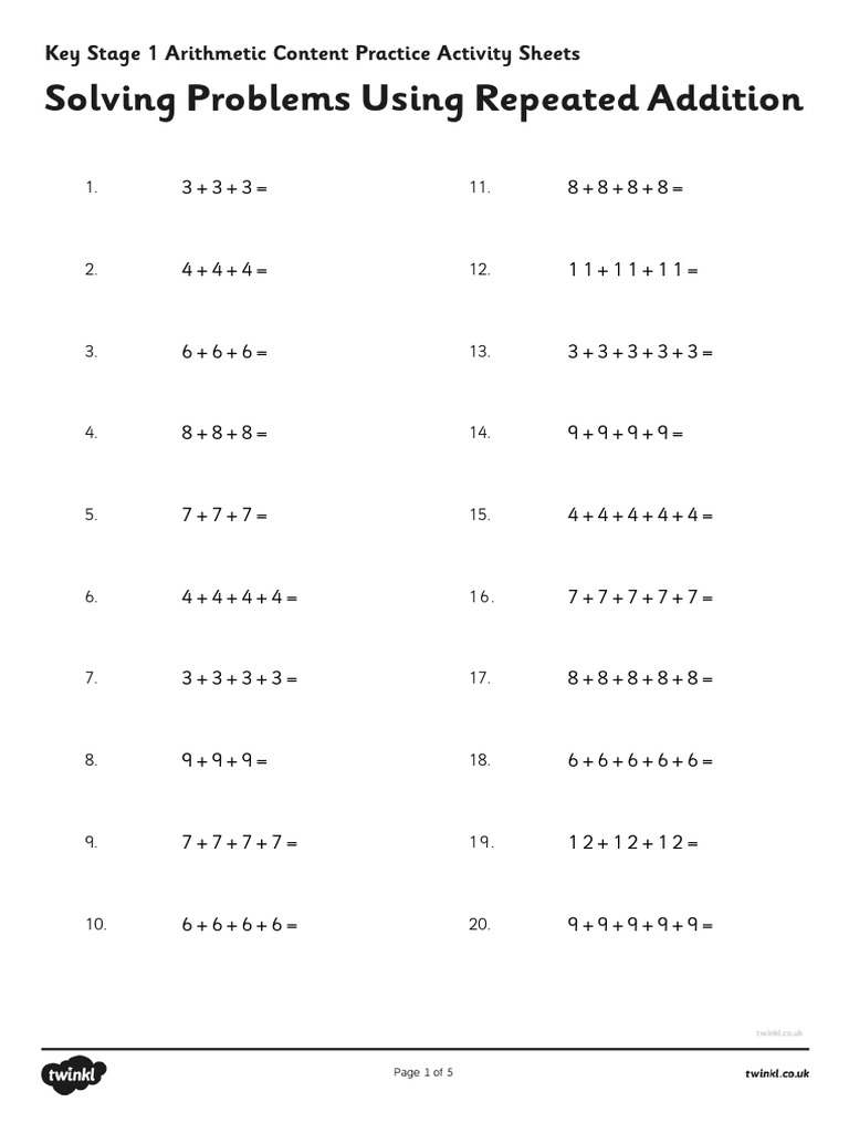 T N 4782 KS1 Arithmetic Content Practice Activity Sheet Solving ...