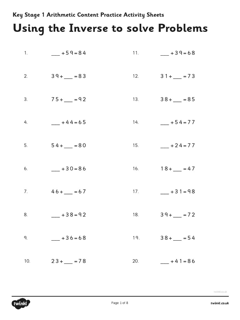T N 4777 KS1 Arithmetic Content Practice Activity Sheets Using The ...