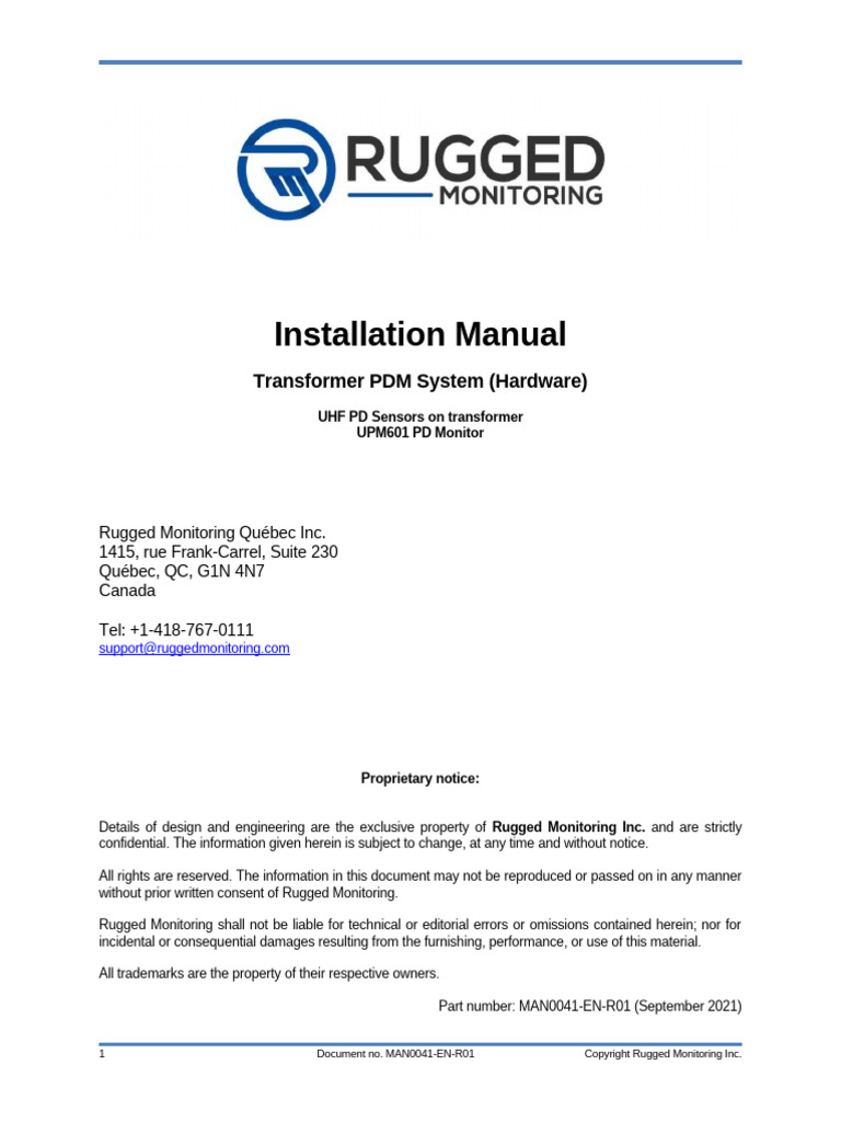 MAN0041R01 Transformer UPM601-C Installation Manual en | PDF