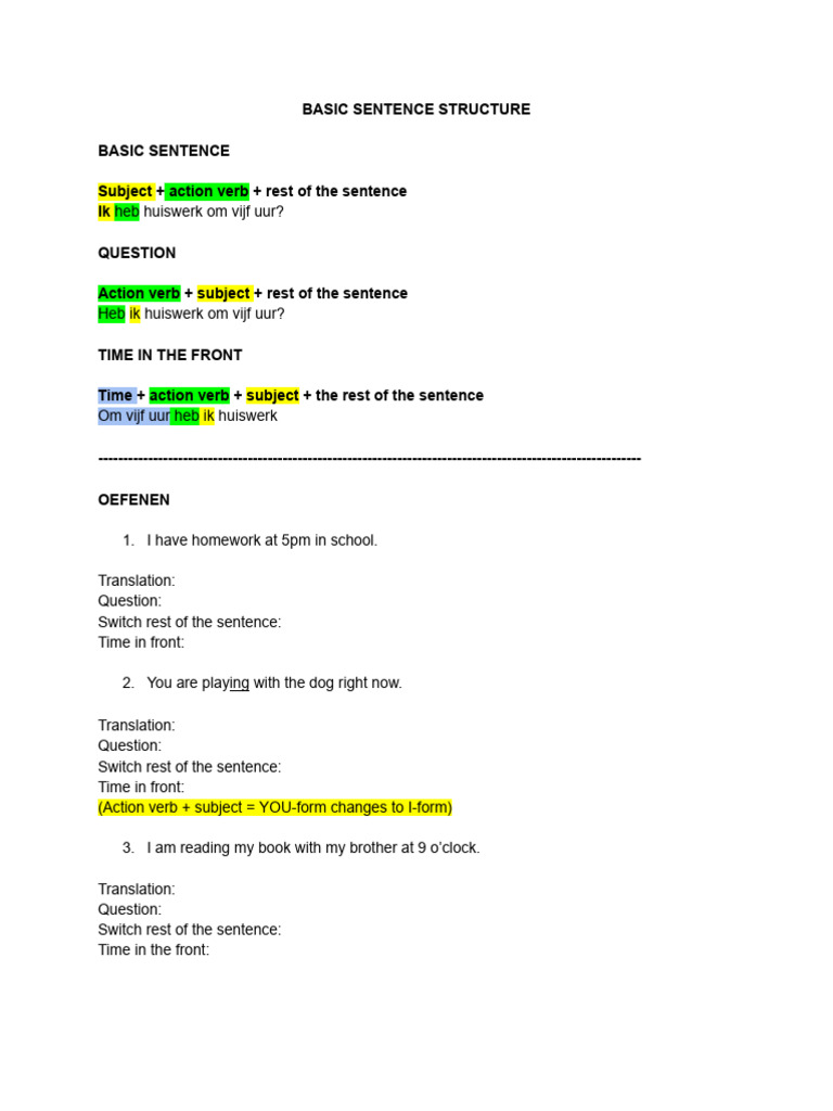 Basic Sentence Structure | PDF