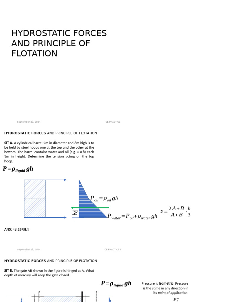 Hydrostatic Forces and Principle of Floatations | PDF
