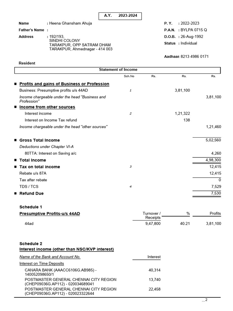 Computation of Income | PDF