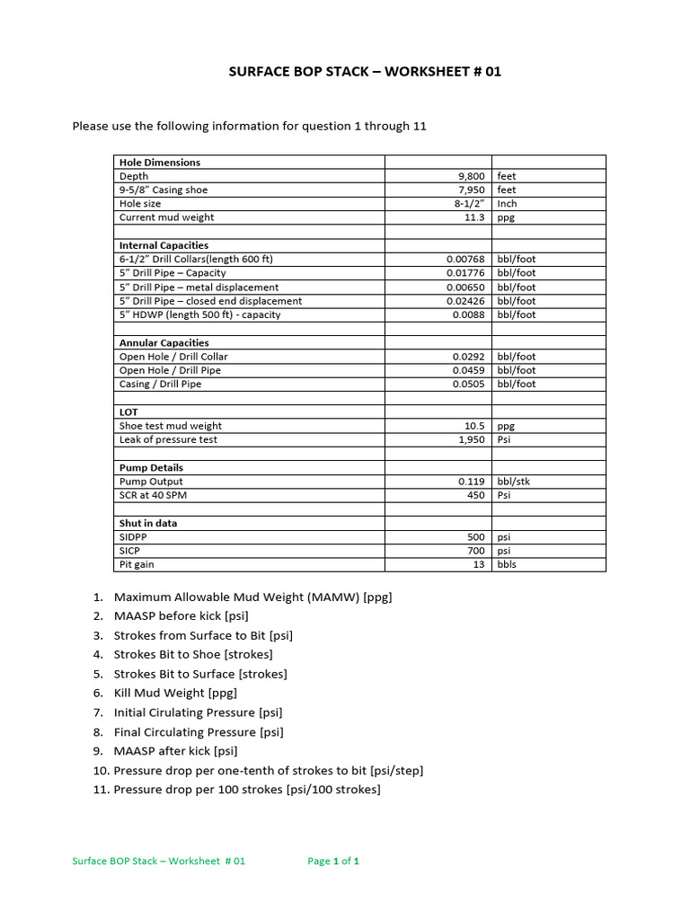 01 - Kill Sheet 9,800 TVD - 11.3 MW | PDF
