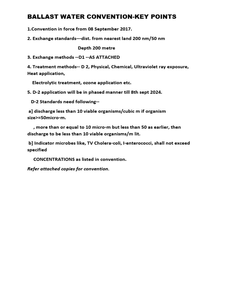 Ballast Water Convention-Key Points: Refer Attached Copies For ...
