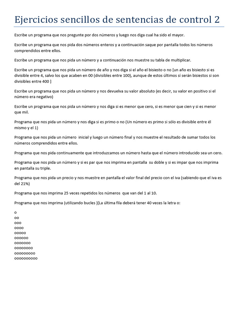 Ejercicios Sencillos de Sentencias de Control 2 | PDF