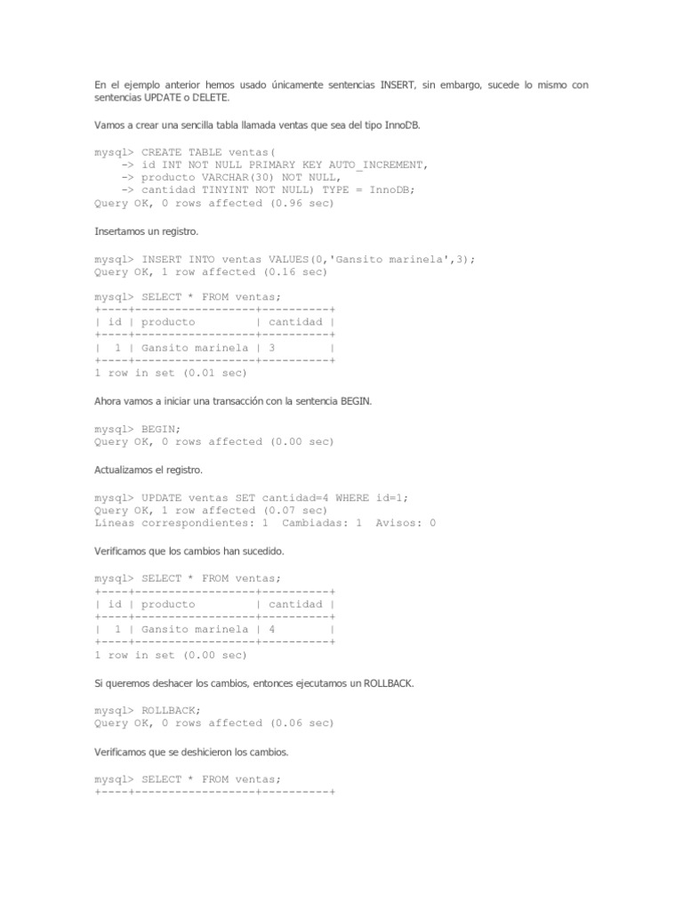 Rollback Ejercicio | PDF | Informática