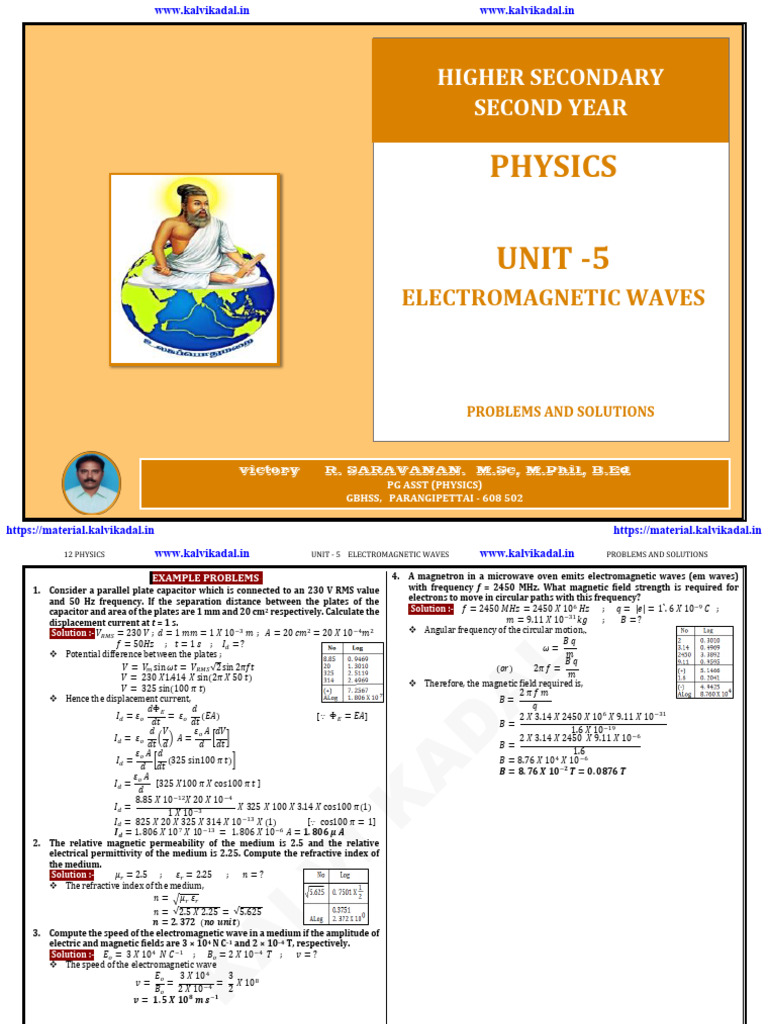 12th Physics UNIT 5 Problems & Solutions by R Saravanan English Medium WWW - Kalvikadal.in ...