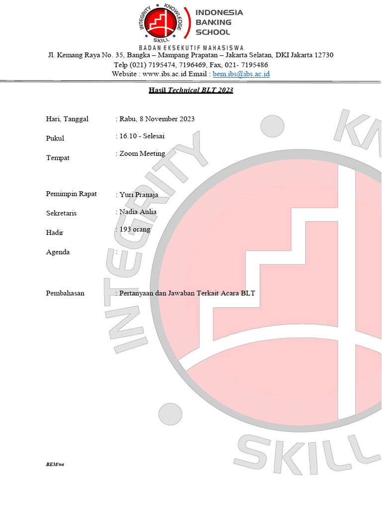 Hasil Technical Meeting BLT 2023 | PDF
