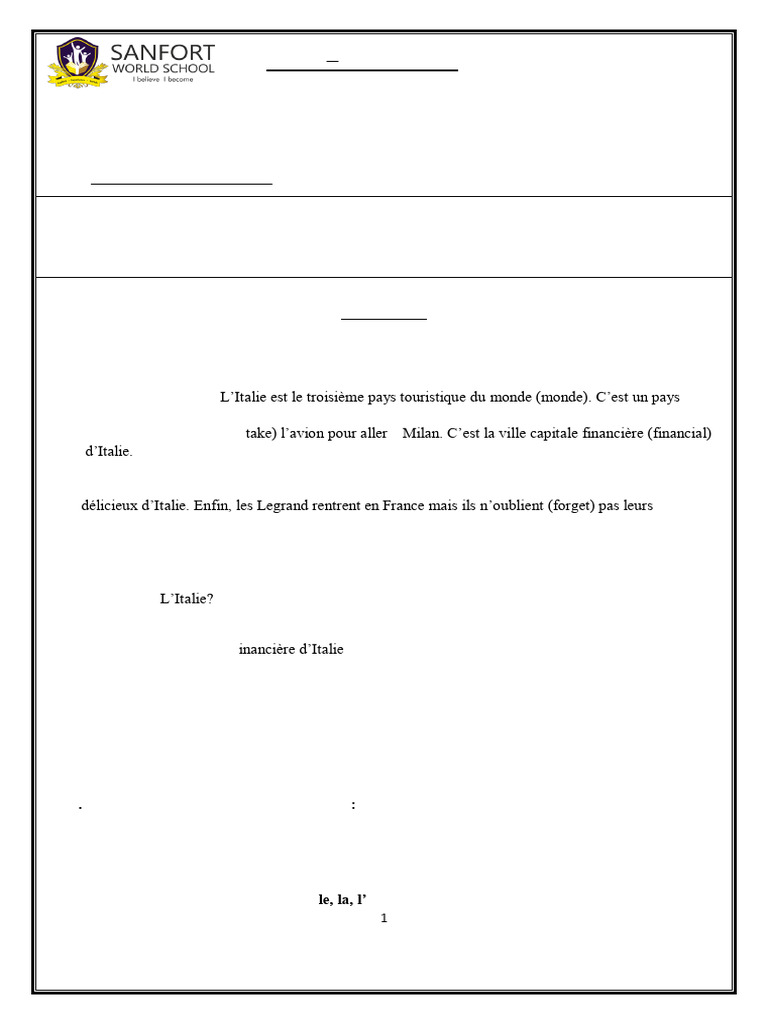 French Exam Paper Class VI 2024-25 | PDF