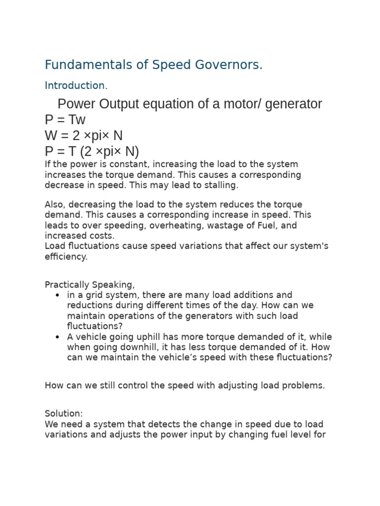 Fundamentals of Speed Governors | PDF