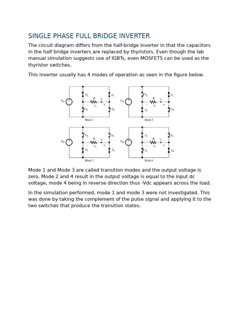 Single Phase Full Bridge Inverter | PDF Single Phase Full Bridge Inverter | PDF