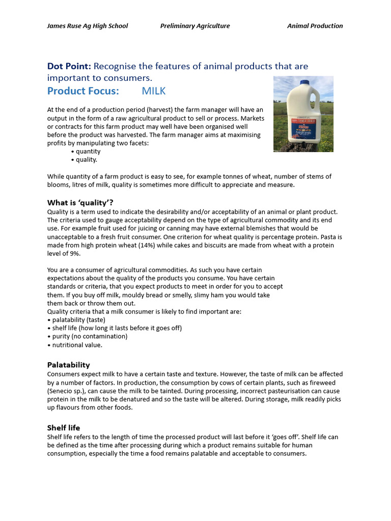 Prelim AP - Product Quality - MILK | PDF