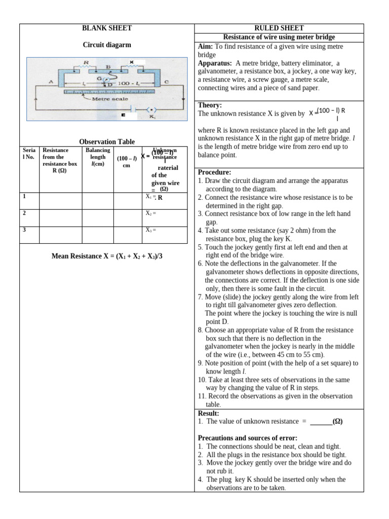 Experiment 2 - Resistance of Wire Using Meter Bridge | PDF