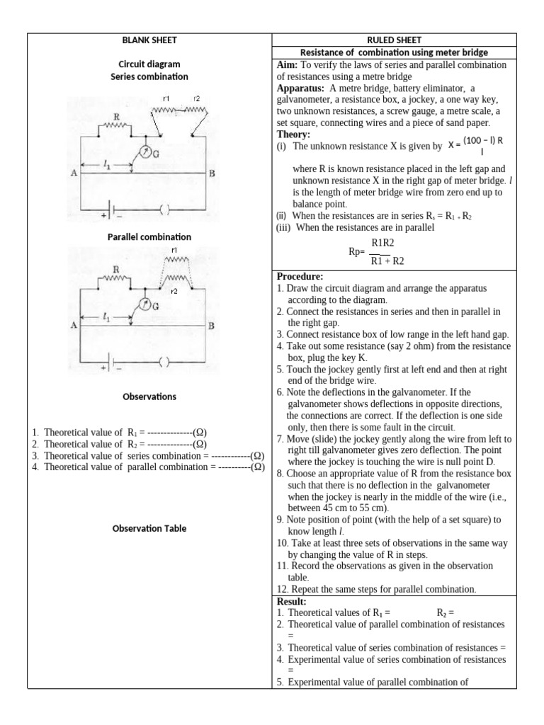 Experiment 3 - Resistance of Combanation Using Meter Bridge | PDF