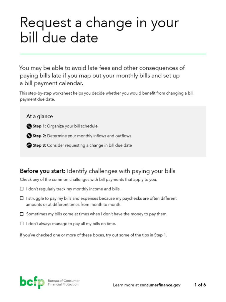 CFPB Request Change Bill Due Date Worksheet | PDF
