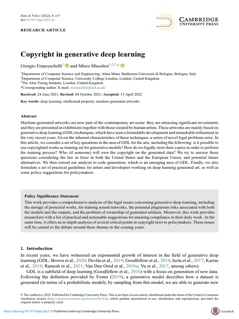 Copyright in Generative Deep Learning | PDF